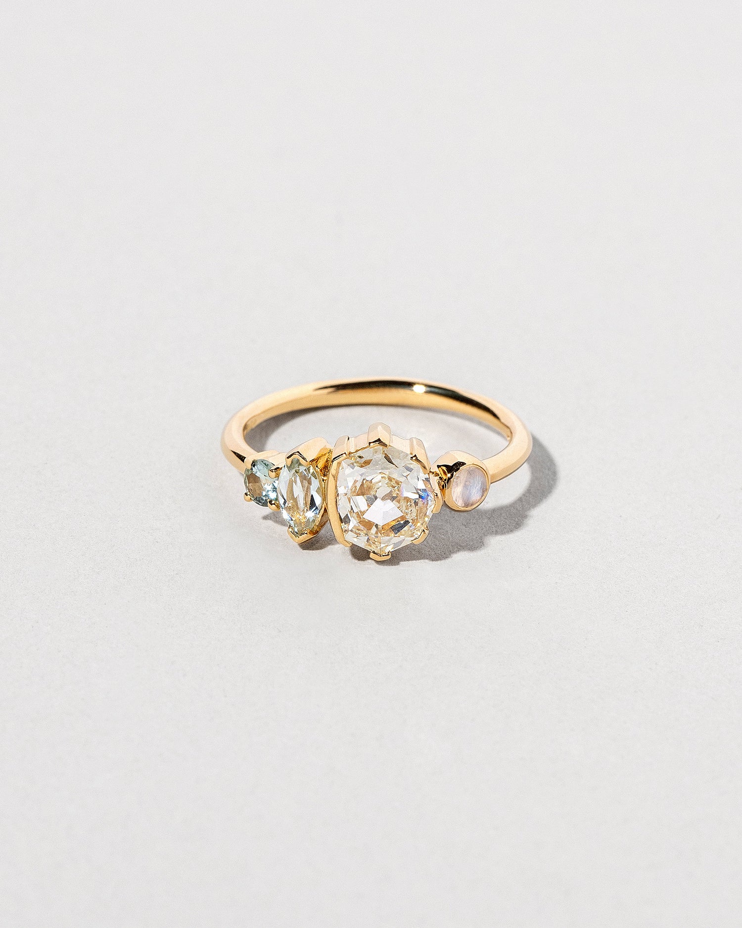 Octagonal Old Mine Cut Diamond Line Cluster Ring – Mociun