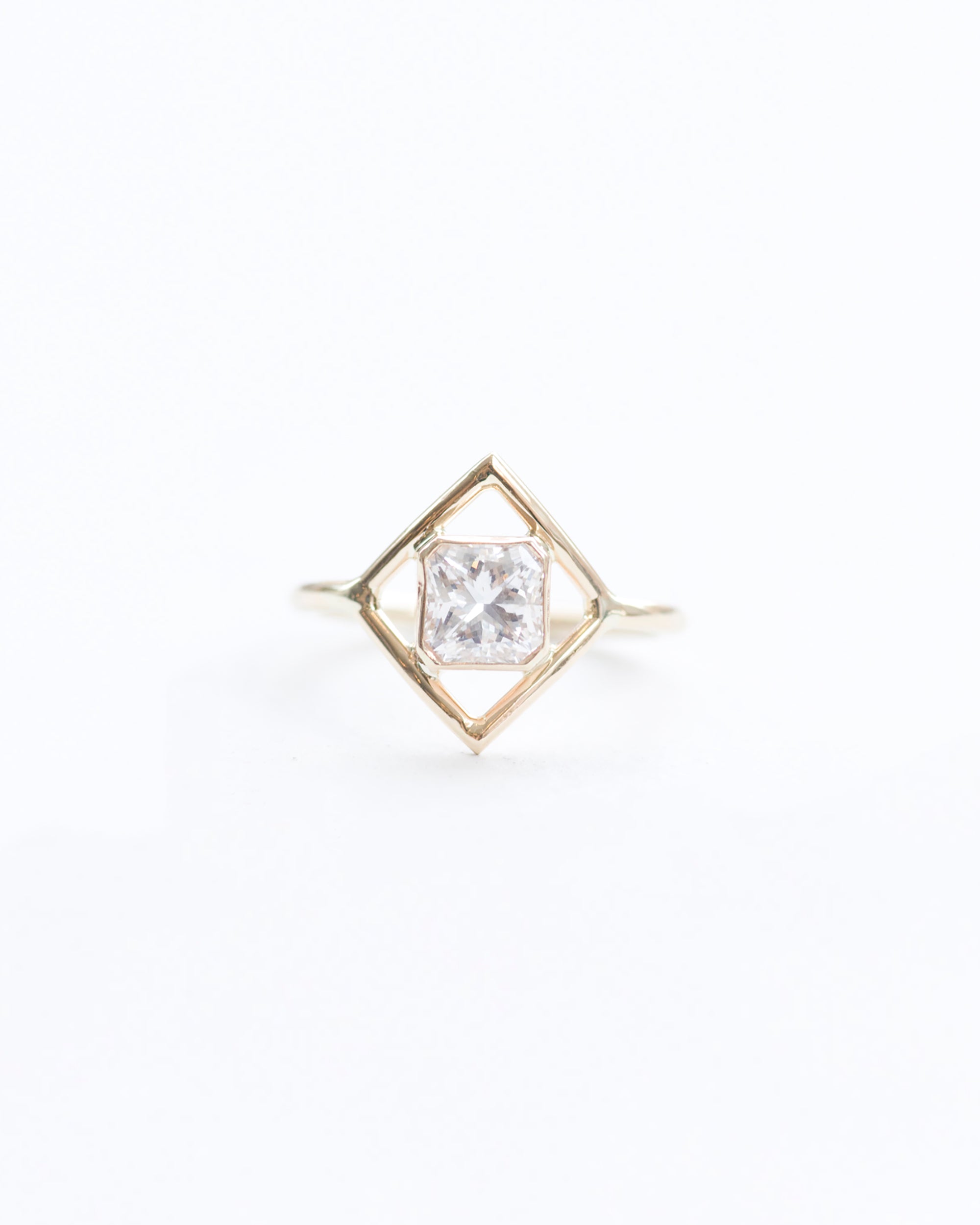 Radiant Cut White Diamond Square Frame Engagement Ring – Mociun